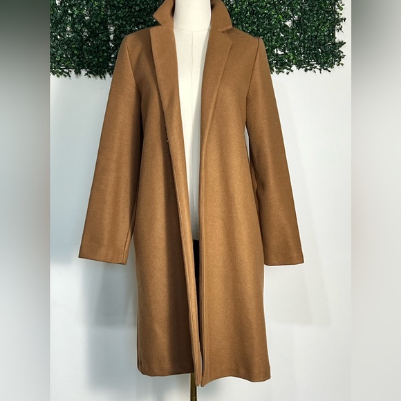 Zara | Jackets & Coats | Zara Camel Lapel Felt Texture Long Open Front ...